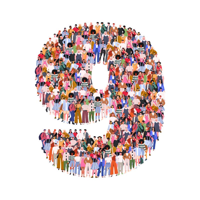 Large Group of People in Number 9 Nine Form. Stock Vector ...