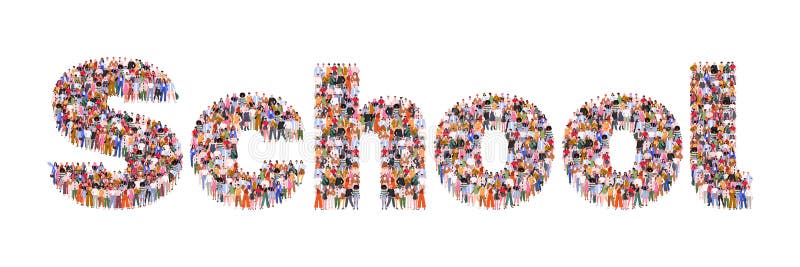 Large Group of People Forming Word School. Stock Vector - Illustration ...