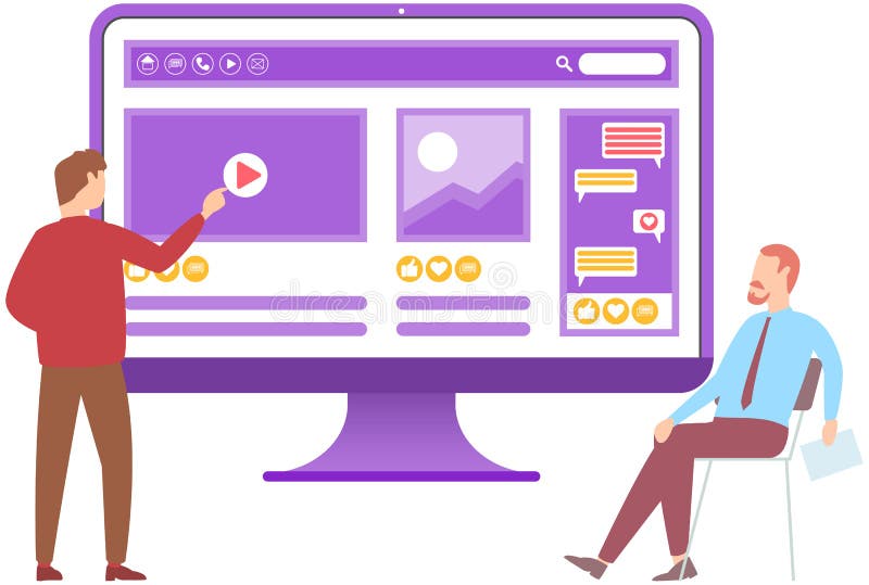 Social Network Template, Program for Communication on Monitor. People ...