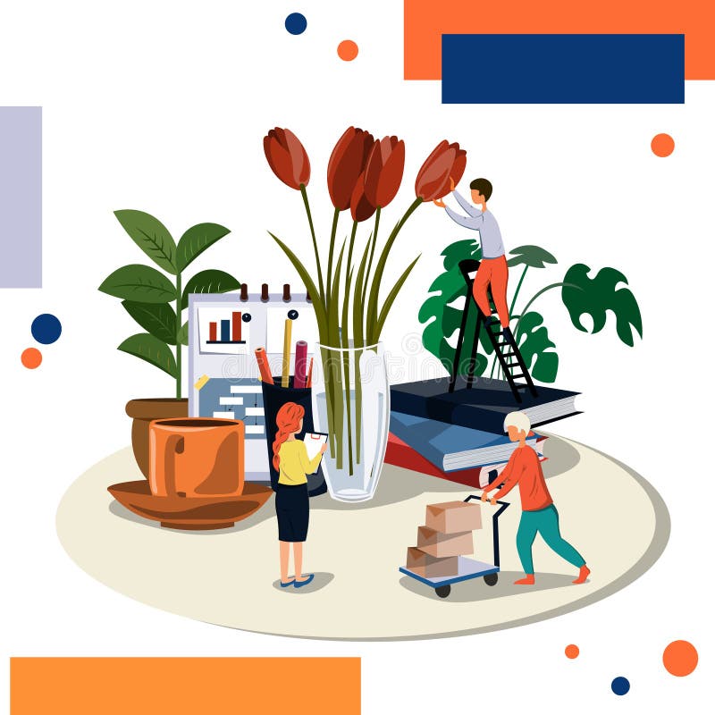 People Work in Deadline Mode. Caring for a Bouquet of Flowers in a Vase ...