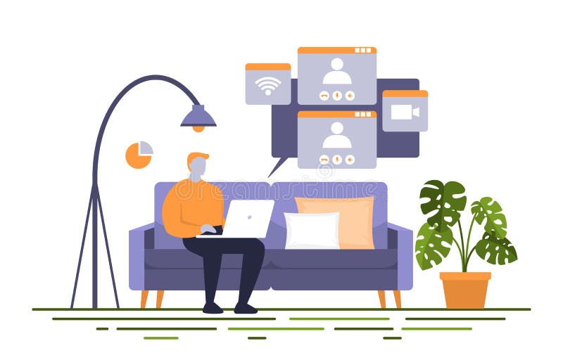 People Work from Home Internet Online Business Freelancer Illustration ...