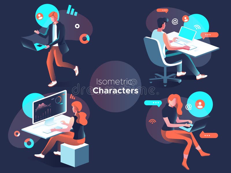 People Work and Interacting with Graphs and Devices. Data Analysis and ...