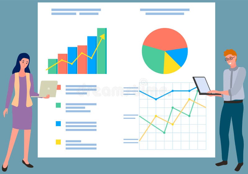 People Work with Statistics, Business Strategy, Development. Presentation Board with Data ...