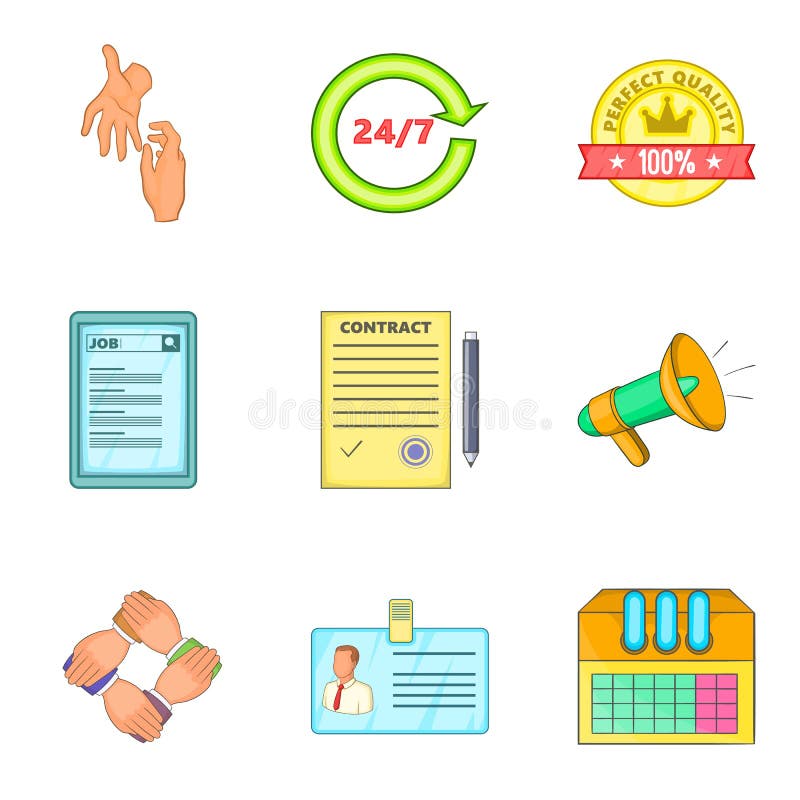 People Work Support Icon Set, Cartoon Style Stock Vector - Illustration ...