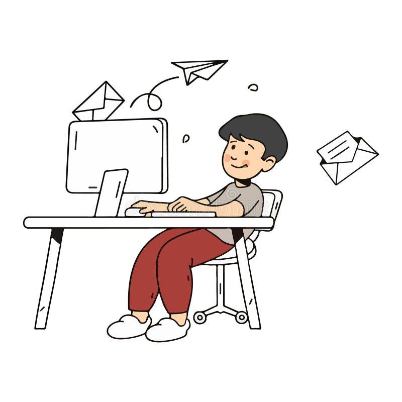 People Work Using on Computers, Laptops, Desktops Illustration Cartoon ...