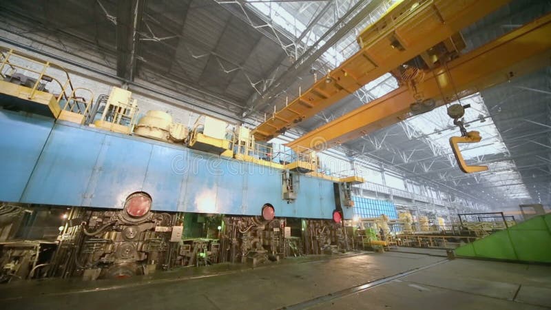 People Work in Workshop with Crane and Big Press Stock Footage - Video ...