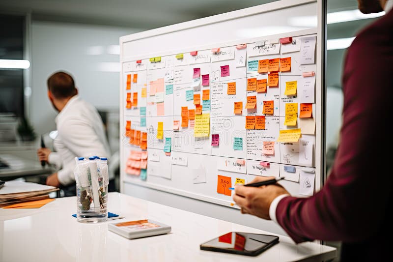 People Working Around a Whiteboard in an Office Stock Illustration ...