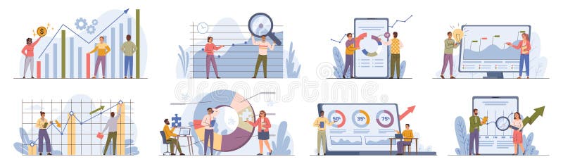 People Working with Big Graphs and Charts Stock Vector - Illustration ...