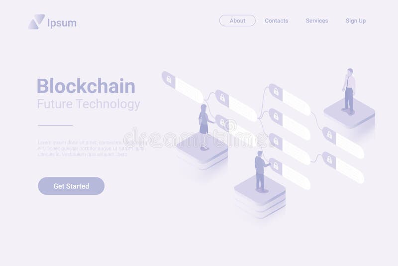 People Working with Blockchain Data Isometric Flat White Monochrome ...