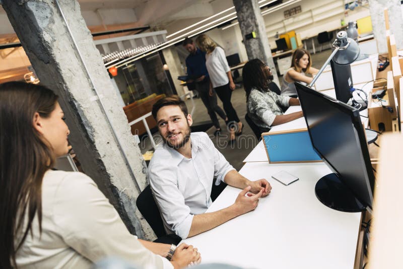 People Working at Busy Modern Office Stock Image - Image of office ...