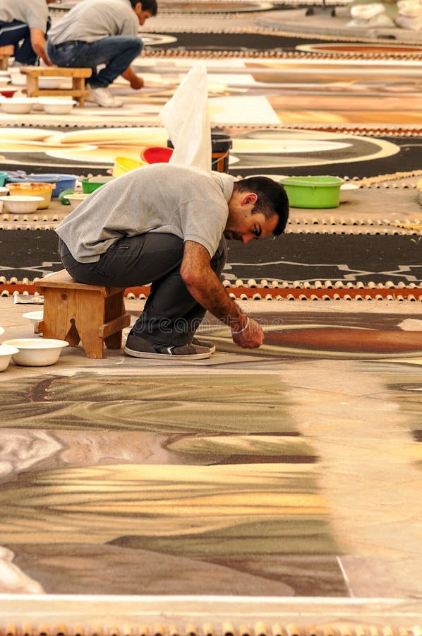 People Working in the Carpet of Sand Editorial Photography - Image of ...