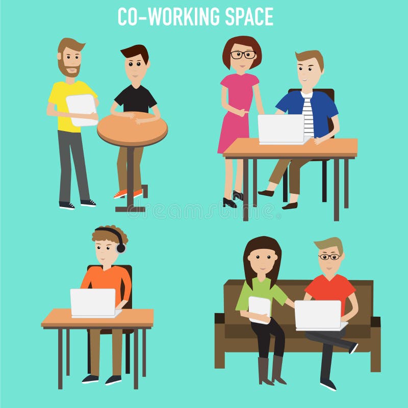 People Working in the Co-working Space Infographics Elements ...