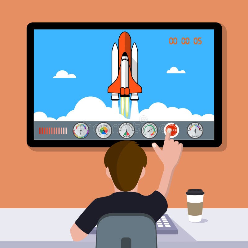 People Working with Computer Controlling Touch Screen. Stock Vector ...