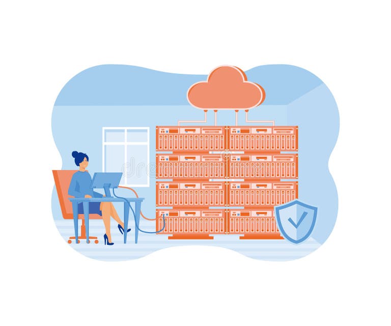 People Working on Computer and Doing Technical Work with Server Concept ...