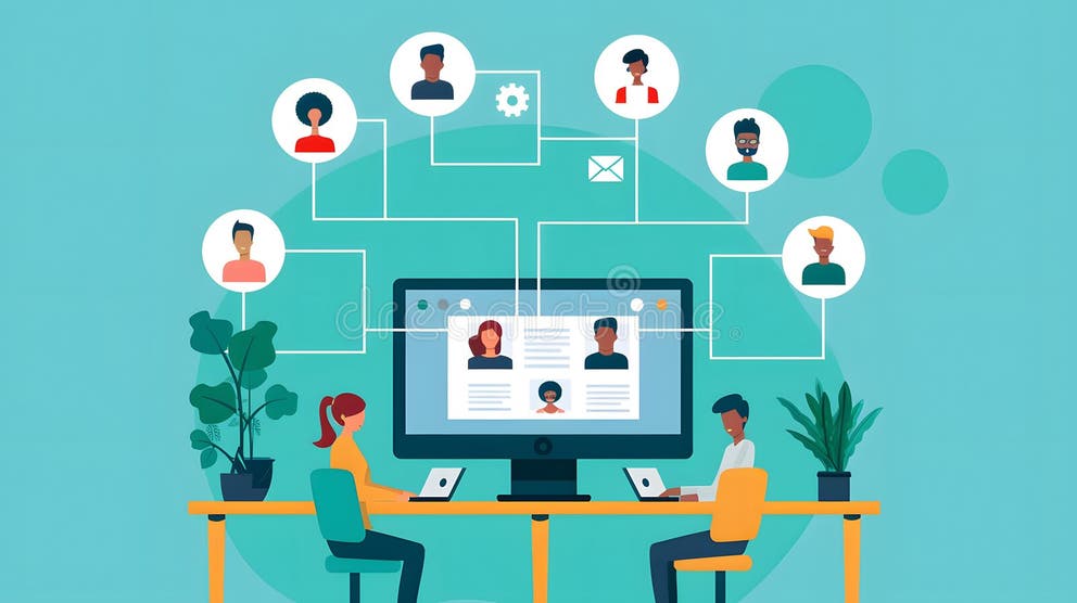 People Working on Computer. Teamwork and Communication Concept Stock ...