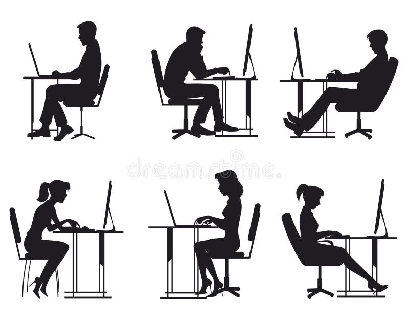 Silhouette man at work stock illustration. Illustration of desktop - 702393