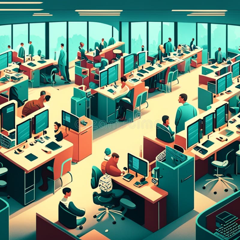 People Working on Computers in Modern Office, 3d Illustration ...