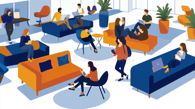 Modern Coworking Space stock illustration. Illustration of tablet ...