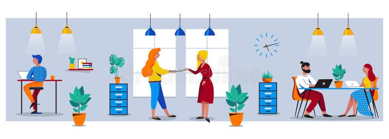 People Working in Friendly Open Space Workplace. Coworking, Freelance ...