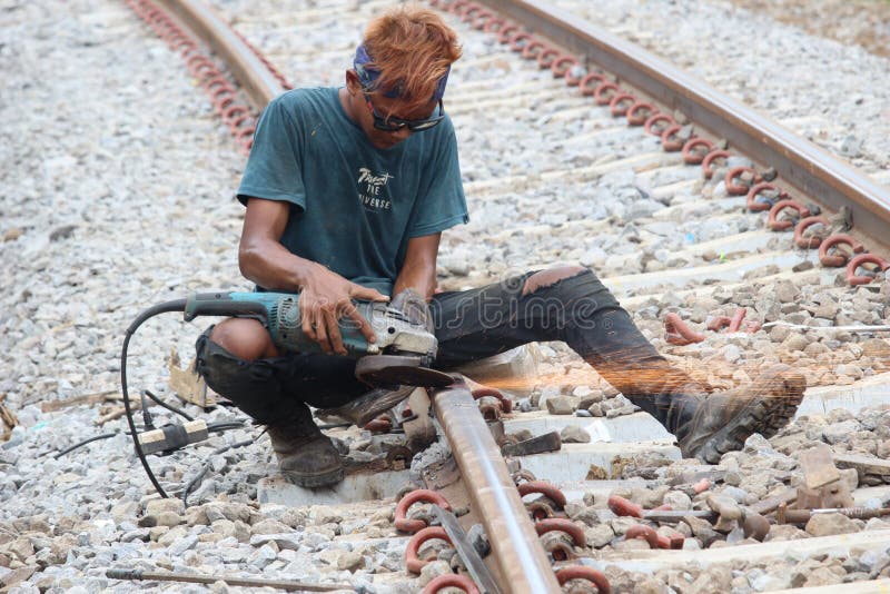 People Working Grinding Train Tracks Editorial Photo - Image of ...