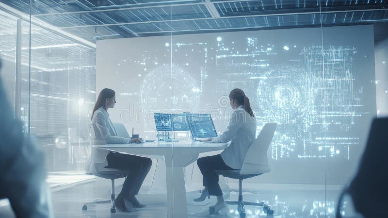 People Working in High-Tech Futuristic Offices Stock Illustration ...