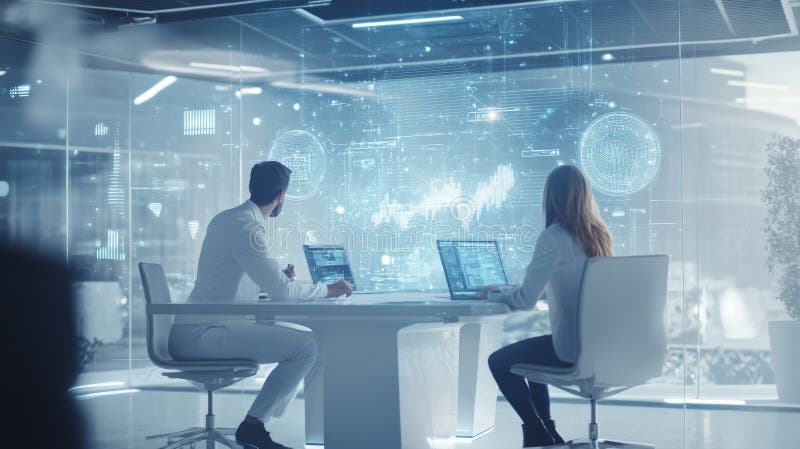 People Working in High-Tech Futuristic Offices Stock Illustration ...