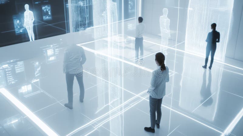 People Working in High-Tech Futuristic Offices Stock Illustration ...