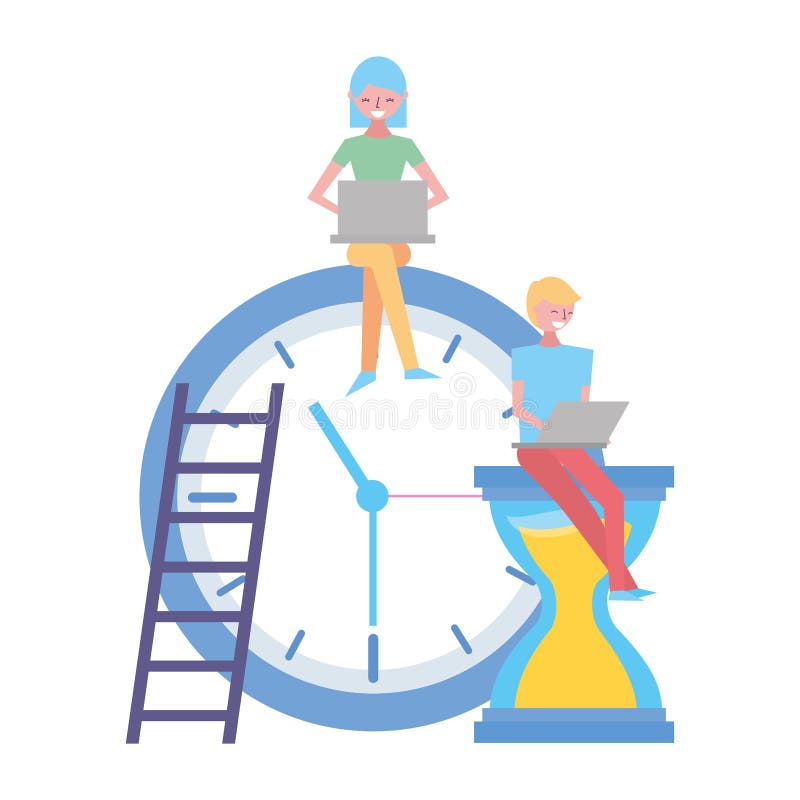 People Working With Laptop Clock Stock Vector - Illustration of ...