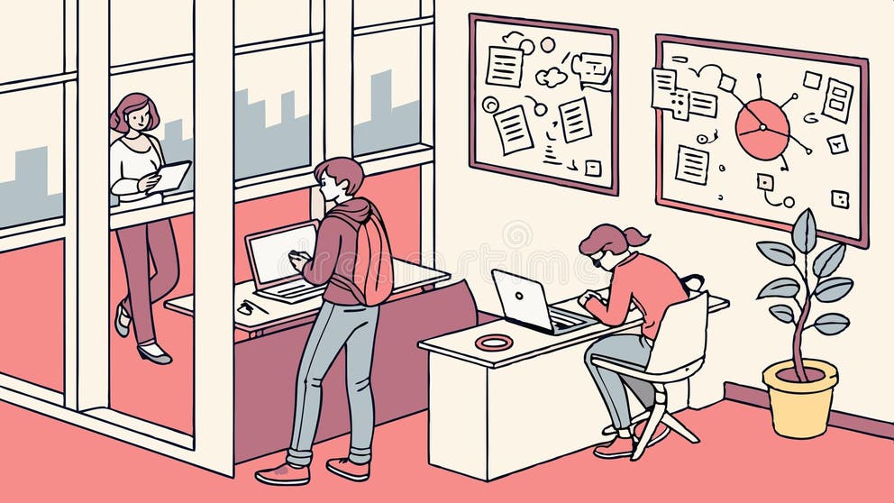 People Working Laptops, Co,working Space, Office Scene Vector Design ...