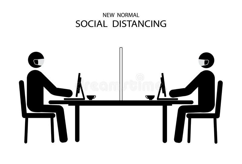 People Working on Laptops. Social Distancing. Keep the 2 Meter Distance ...