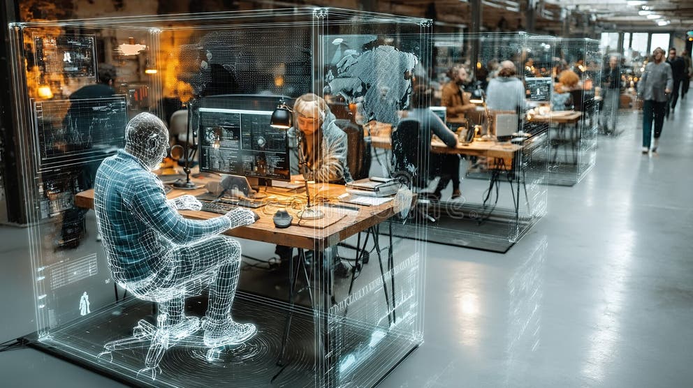 People Working in Modern Office with Data Visualizations Stock ...