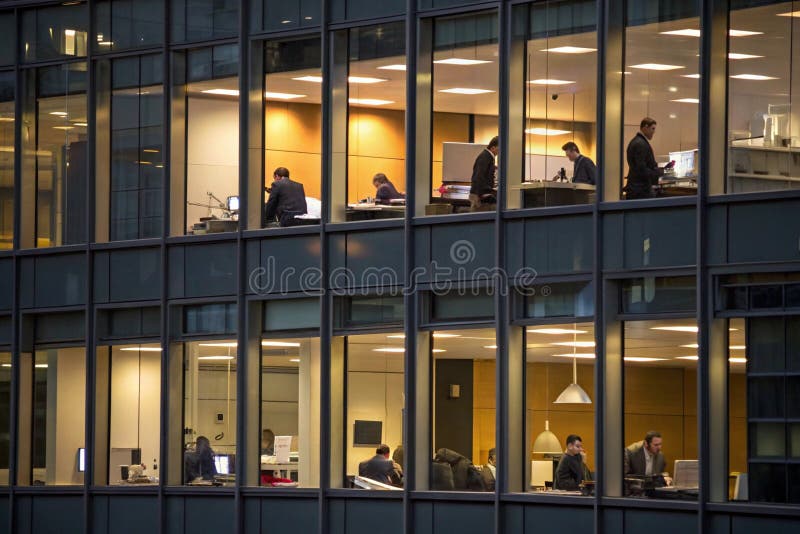 People Working in Office Building at Night Stock Illustration ...