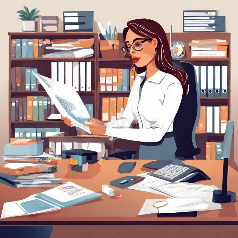 Illustration of People Working in the Office with a Computer Stock ...