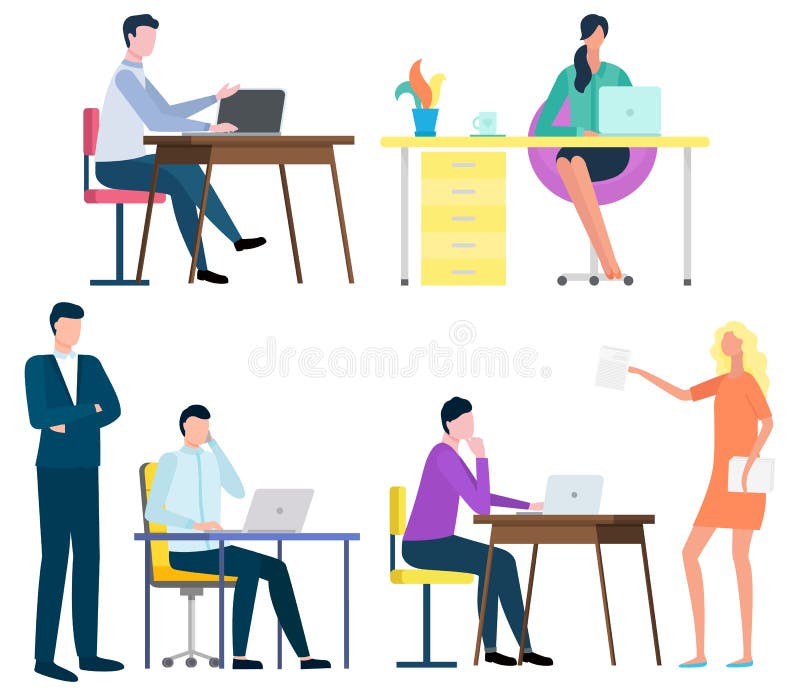 People Working in Office Distant Workers Freelance Stock Vector ...