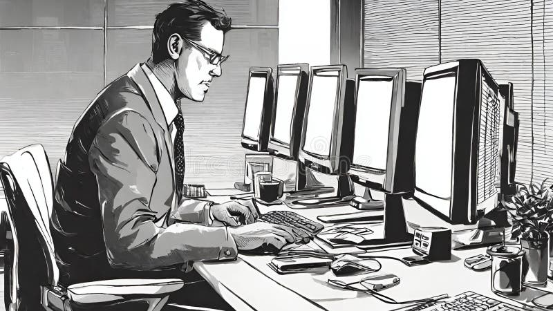 People Working in an Office in Front of a Computer Screen Stock ...