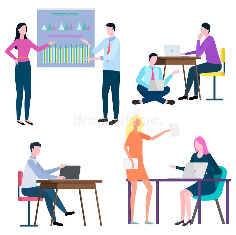 People Working in Office, Workers at Job Busy Stock Vector ...