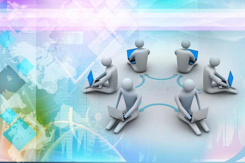 People Working Online on Laptop Stock Illustration - Illustration of ...