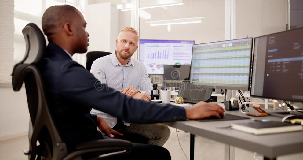 People Working with Spreadsheet Data Stock Photo - Image of view ...