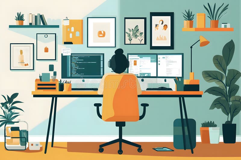 People Working in Stylish and Functional Home Offices, Well-organized ...