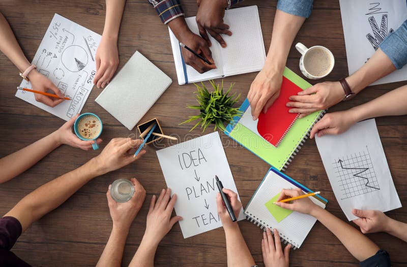 People Working at Table, Closeup of Hands Stock Photo - Image of ...