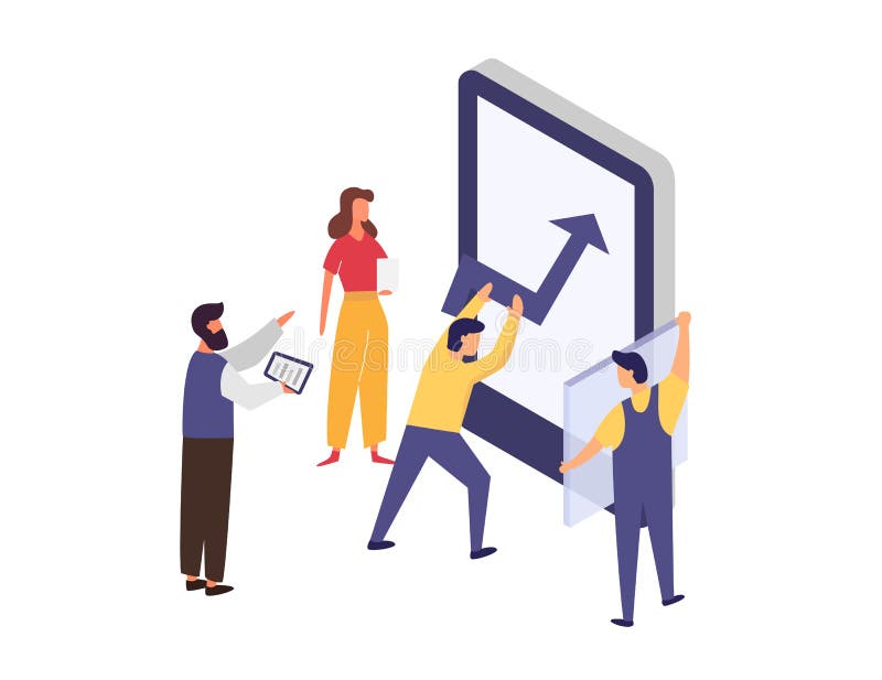 People Working Together on Growing Results. Digital Technology, Vector ...