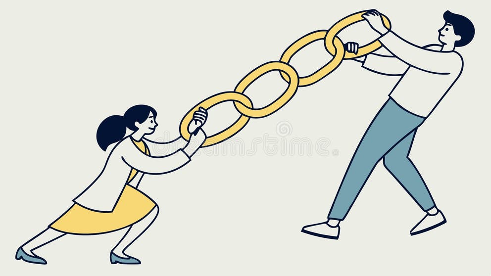 People Working Together, Pulling a Chain, Teamwork Concept, Vector ...
