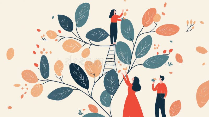 People Working Together To Nurture a Growing Tree Symbolizing ...