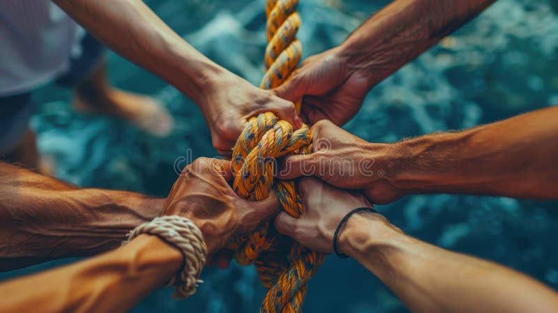 People Working Together To Pull a Rope in a Teamwork Activity by the ...