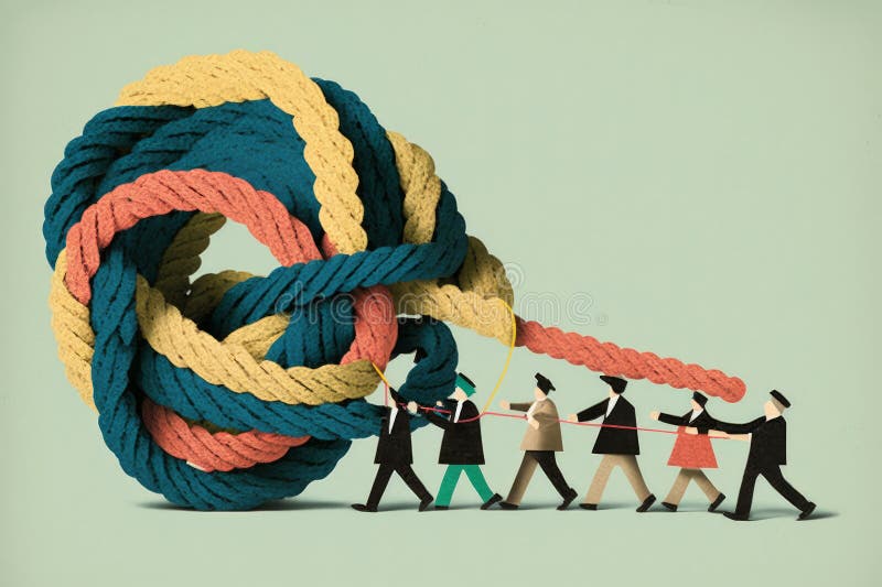 People Working Together To Untangle a Knotted Rope. Generative Ai Stock ...