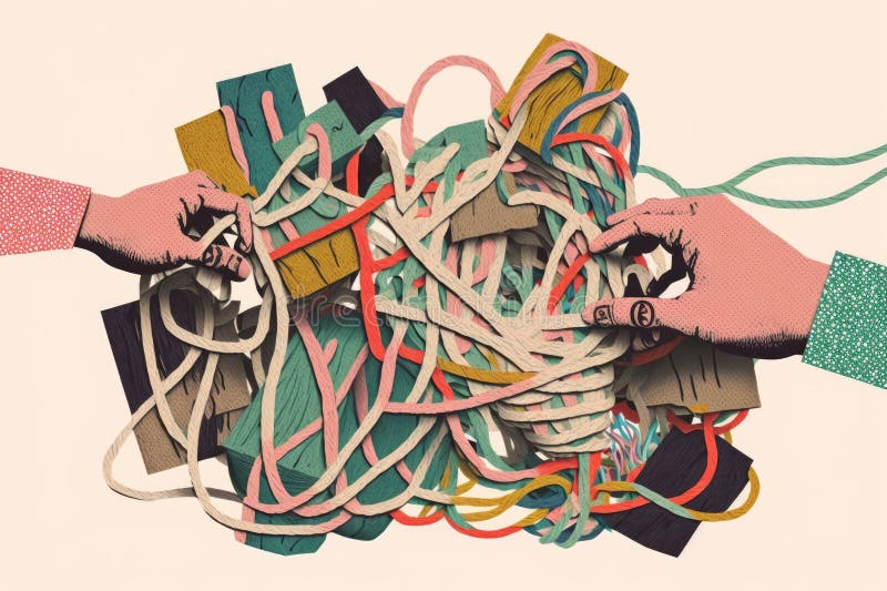 People Working Together To Untangle a Knotted Rope. Generative Ai Stock ...