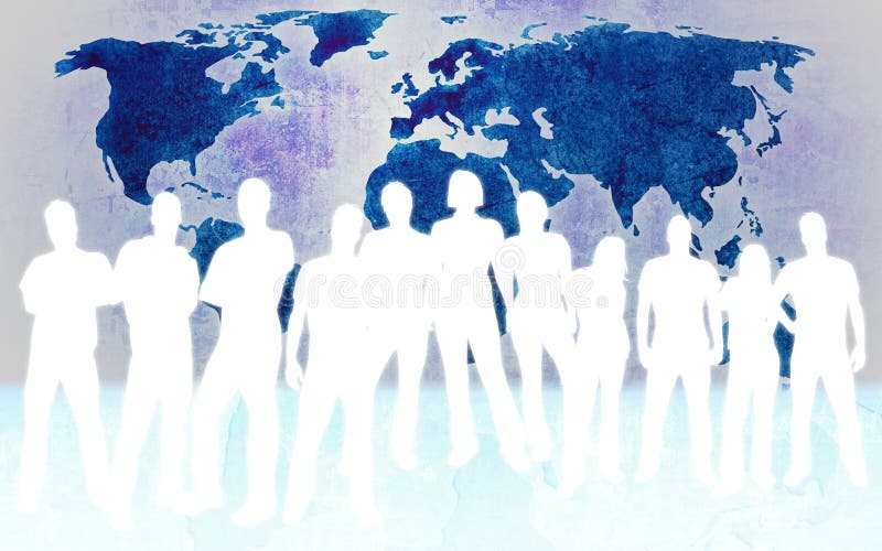 People and world map stock illustration. Illustration of businesswoman ...