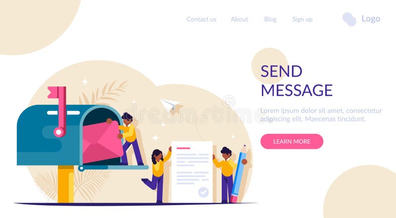 People Write and Send Letters through the Mailbox. Little Character ...