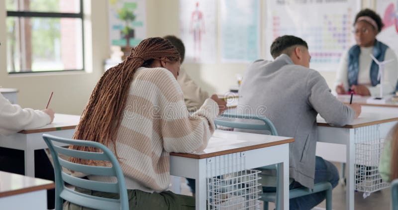 People, Writing and Classroom with Students in Exam, Test or Paper by ...