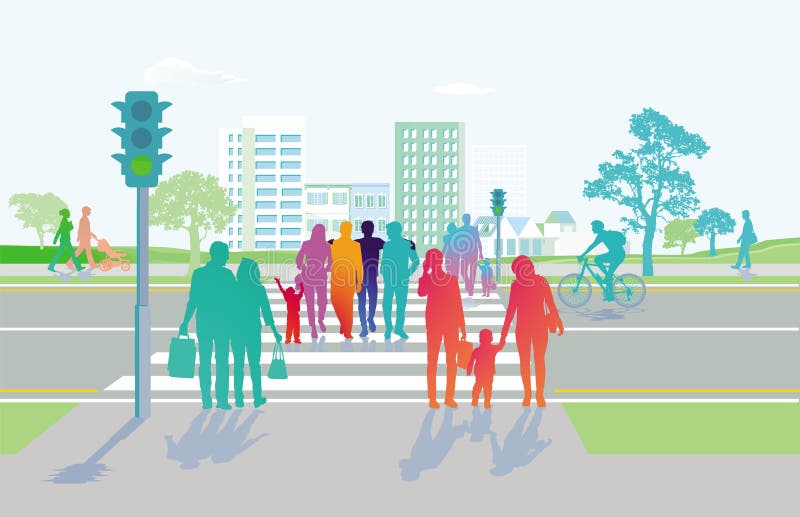 People on zebra crossing stock illustration. Illustration of colorful ...